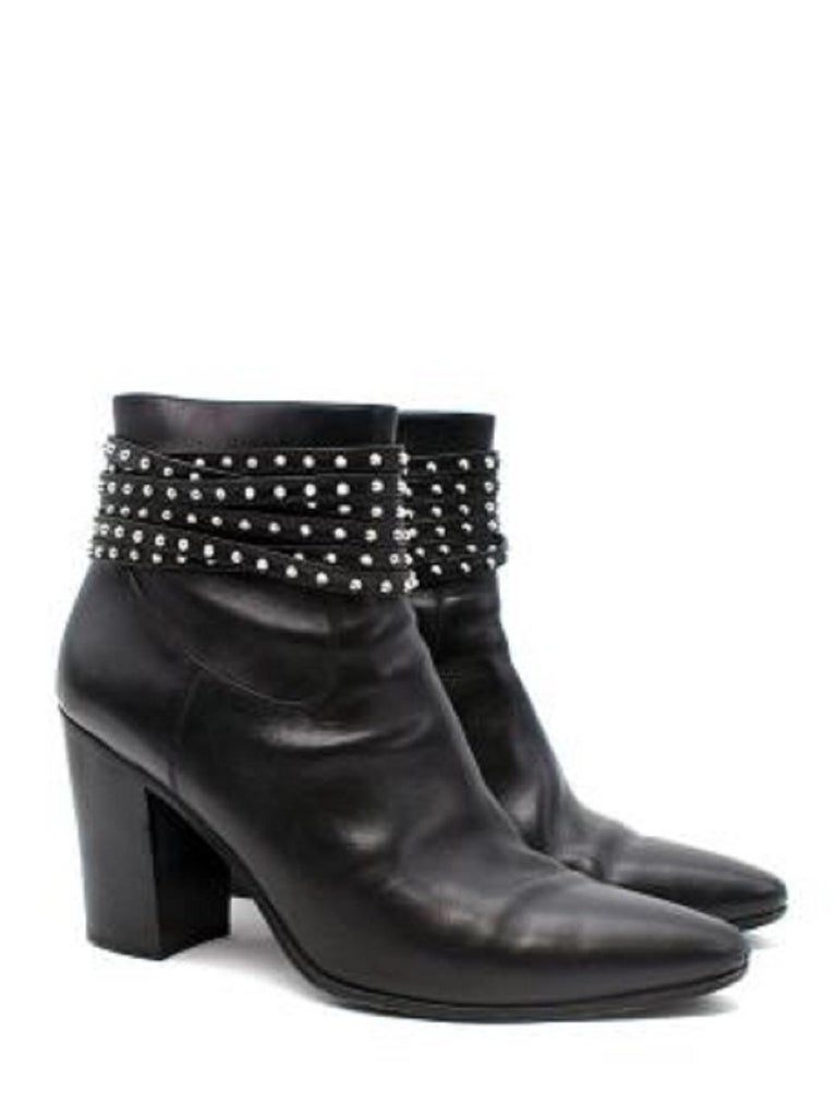 Saint Laurent Black Leather Studded Heeled Ankle Boots For Sale at 1stDibs