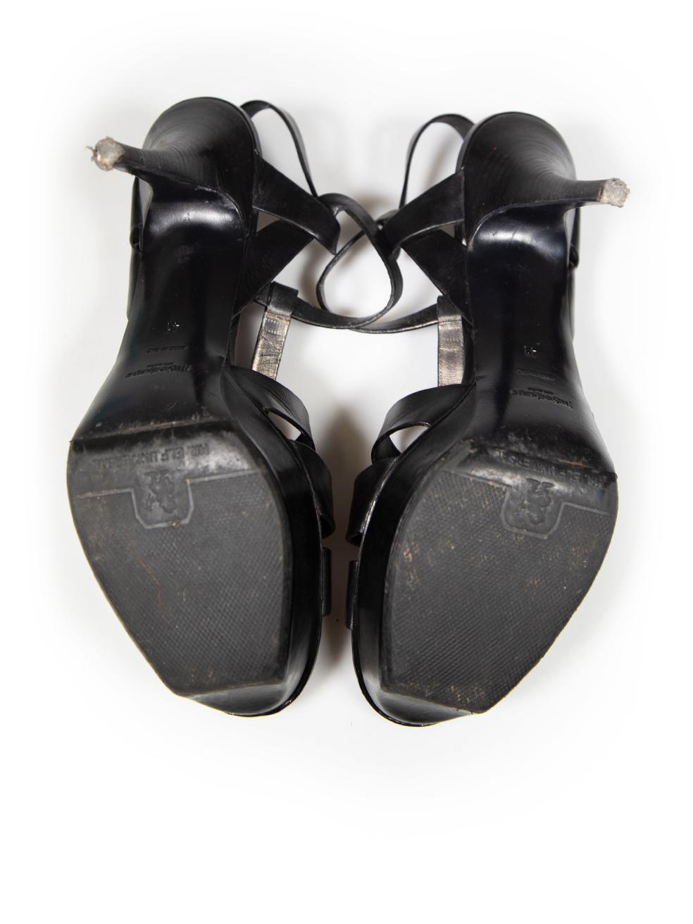 Saint Laurent Black Leather Tribute Heel Sandals Size IT 41 For Sale at ...