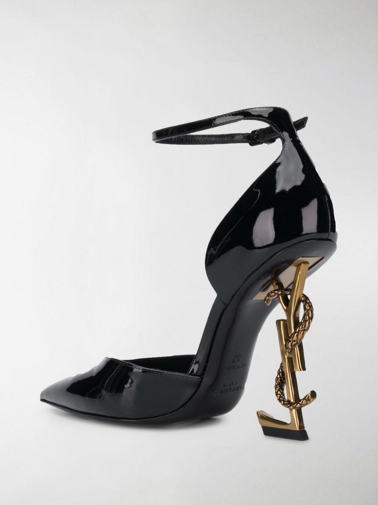 Saint Laurent Black Patent Leather Opyum D'Orsay YSL Logo Heel Pump ...