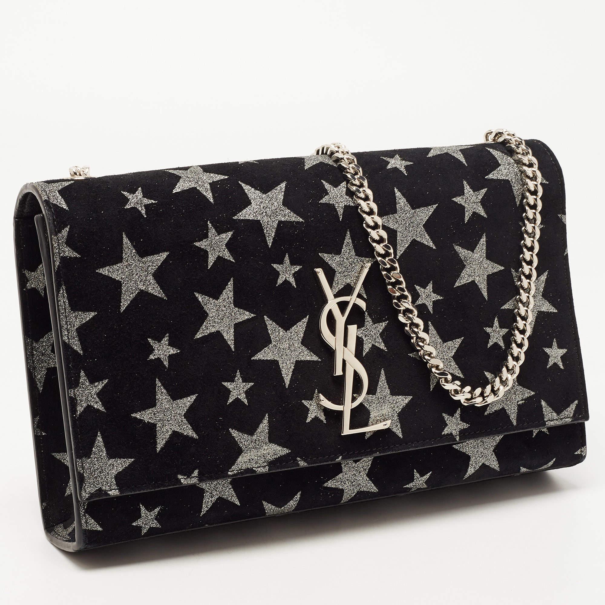 Saint Laurent Black/Silver Suede Medium Kate Star Shoulder Bag For Sale ...
