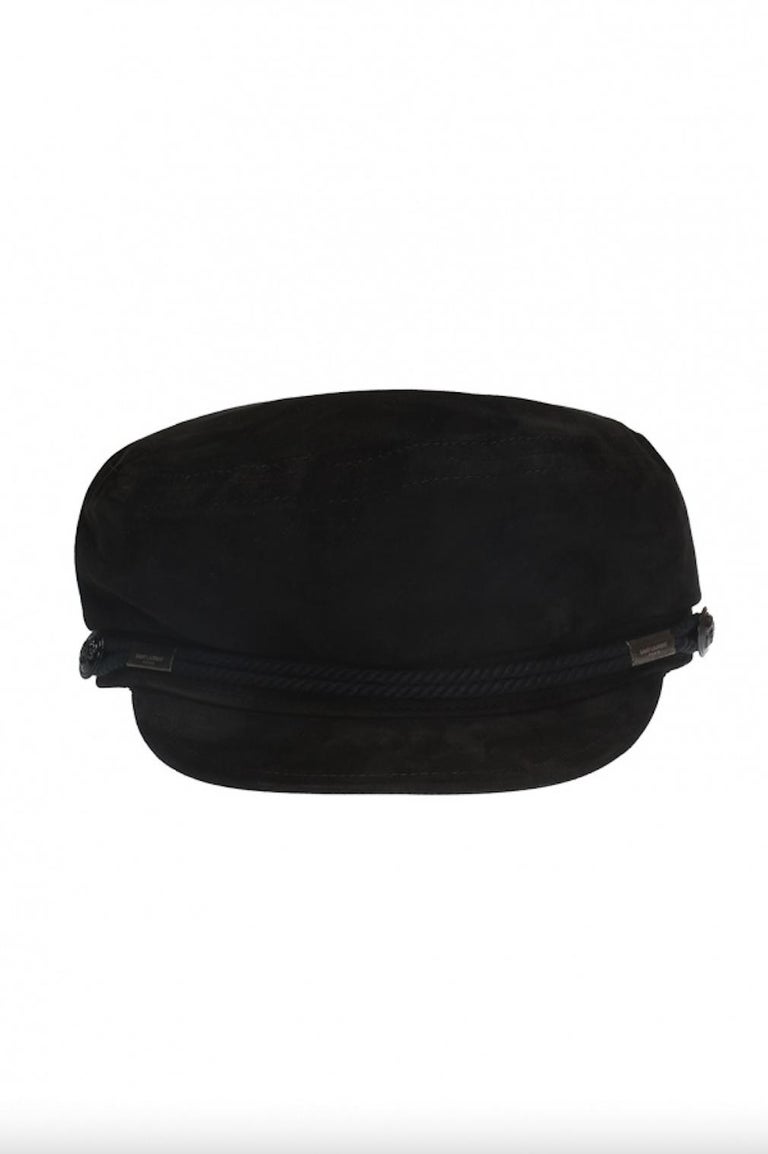 Saint Laurent Black Suede Sailor Cap Hat Size Small For Sale at 1stDibs