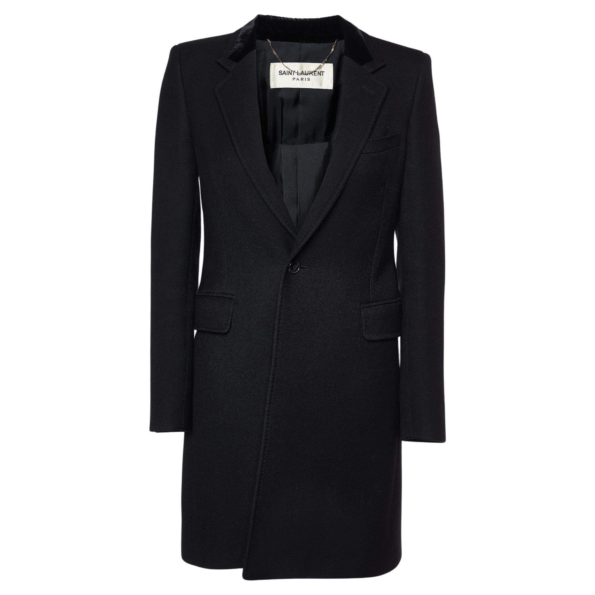 Saint Laurent Black Wool Mid Length Coat M For Sale at 1stDibs