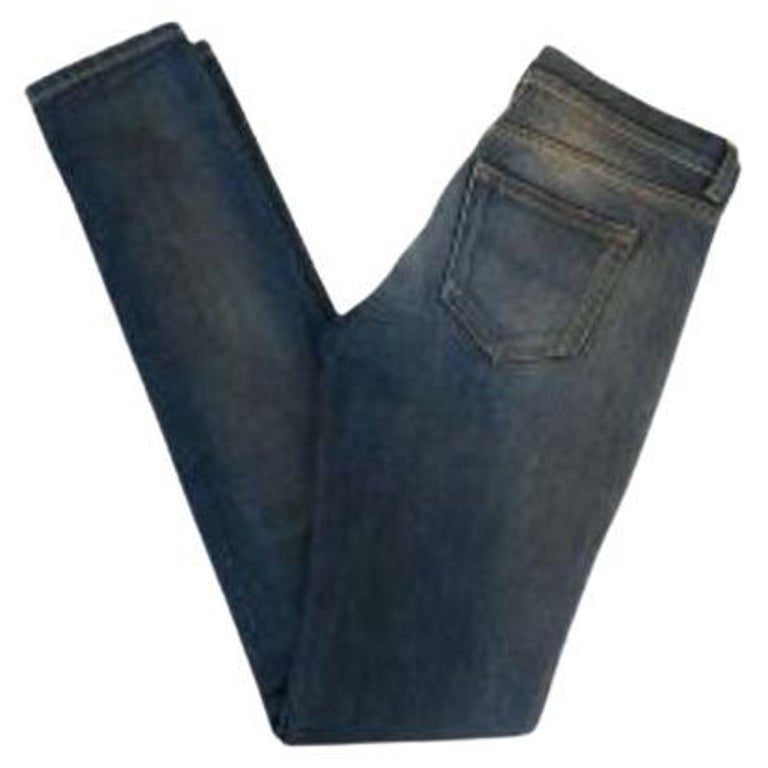 Saint Laurent Blue Distressed Wash Skinny Jeans For Sale at 1stDibs