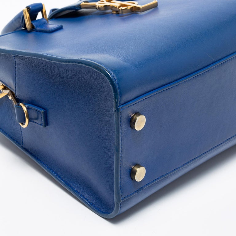Saint Laurent Blue Leather Monogram Satchel For Sale at 1stDibs