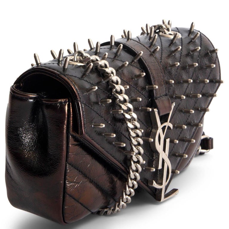 SAINT LAURENT bronze and black leather BABY PUNK STUDDED Shoulder Bag ...