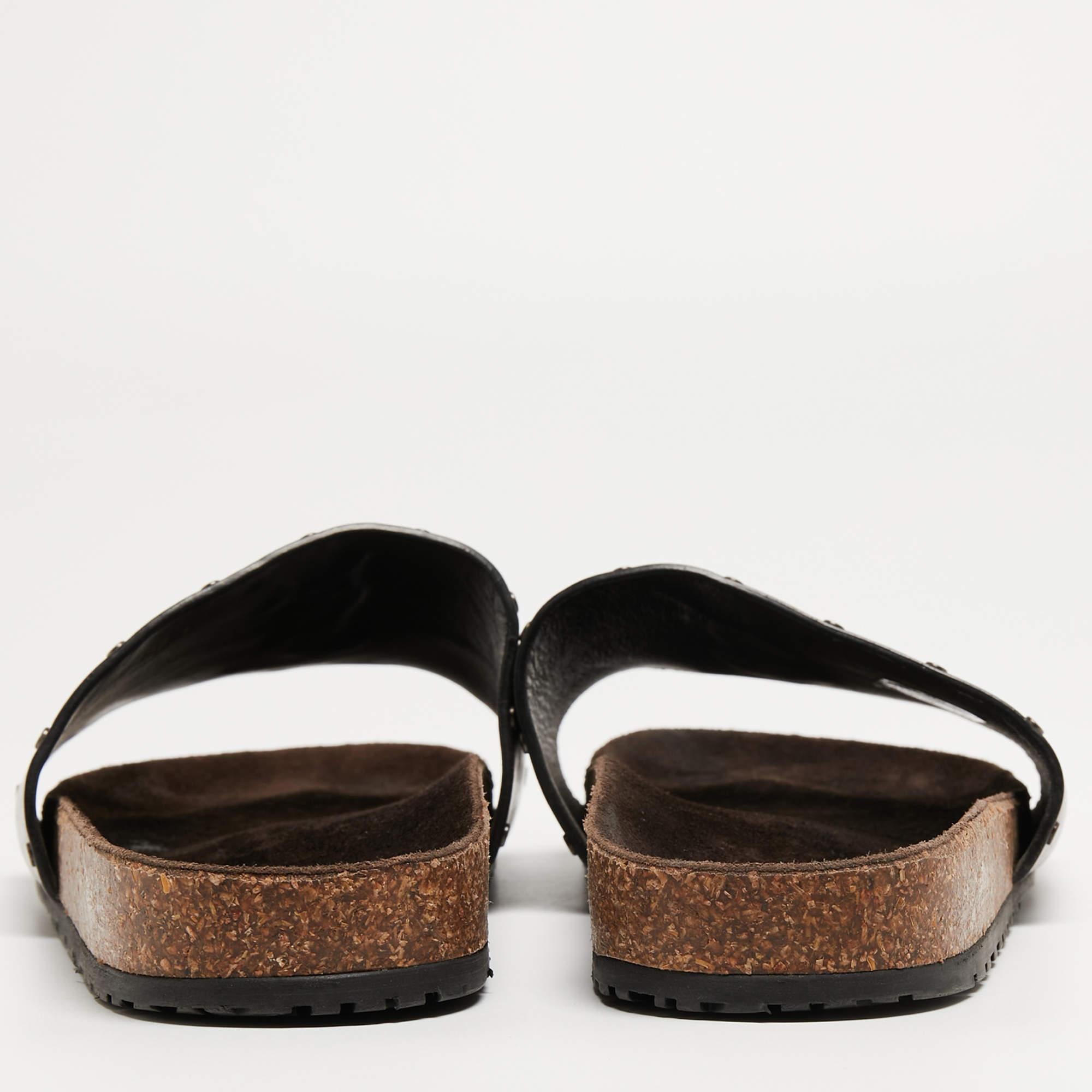 Saint Laurent Brown Leather Joan Slides Size 43 For Sale at 1stDibs