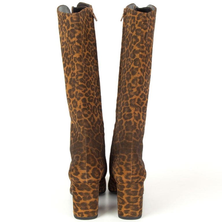 SAINT LAURENT brown suede LEOPARD LACE UP Boots Shoes 40 For Sale at ...