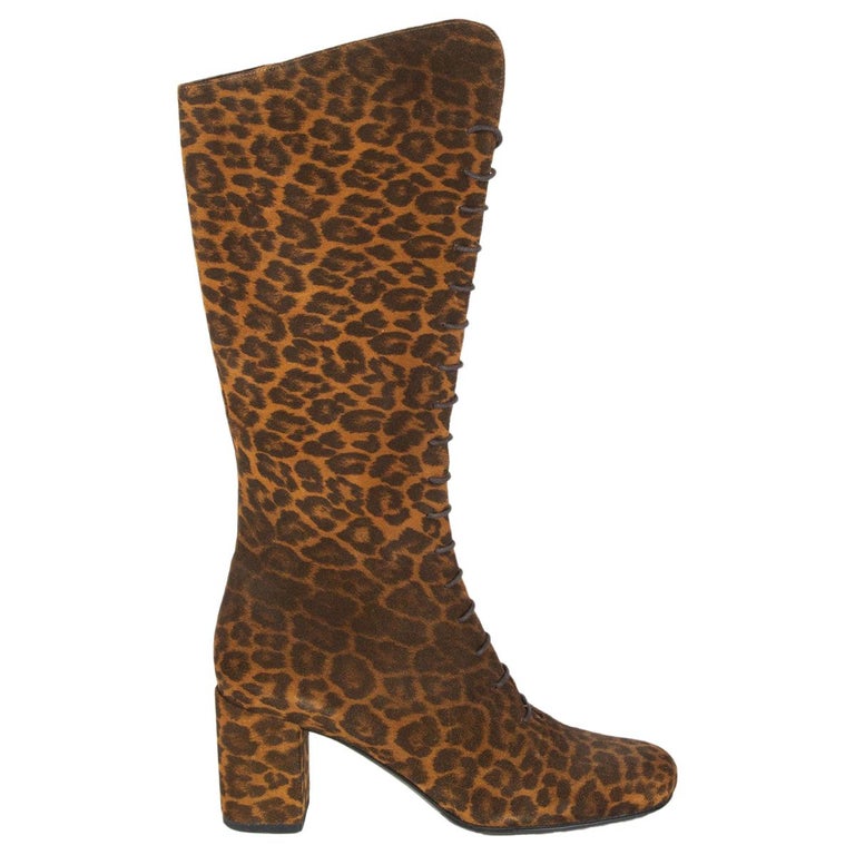 SAINT LAURENT brown suede LEOPARD LACE UP Boots Shoes 40 For Sale at ...