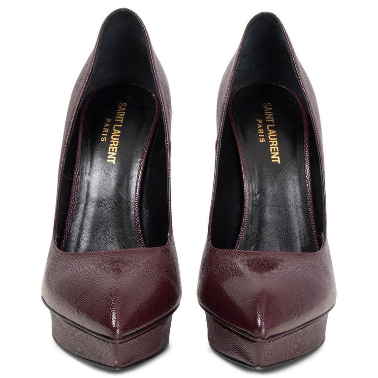 SAINT LAURENT burgundy leather JANIS Platform Pumps Shoes 40 For Sale ...