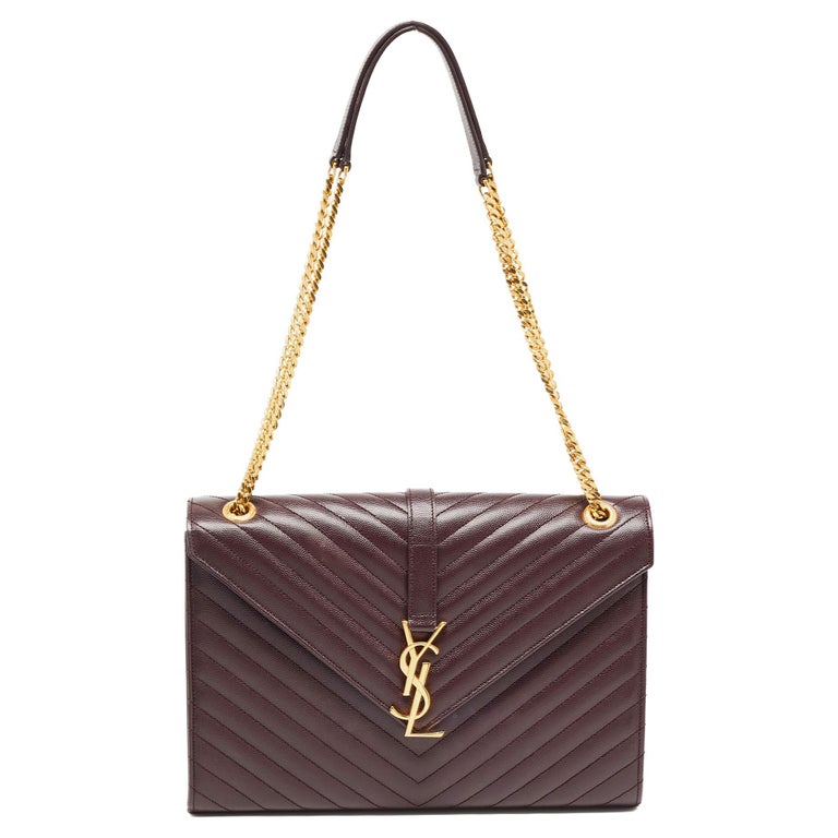 Saint Laurent Burgundy Matelassé Leather Large Monogram Envelope ...