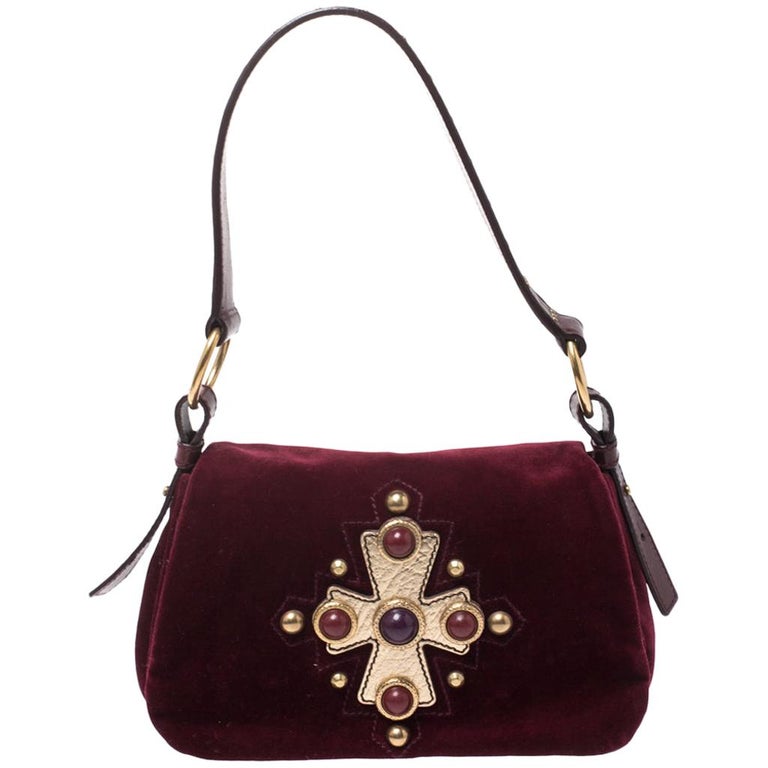 Saint Laurent Burgundy Velvet Venise Shoulder Bag at 1stDibs