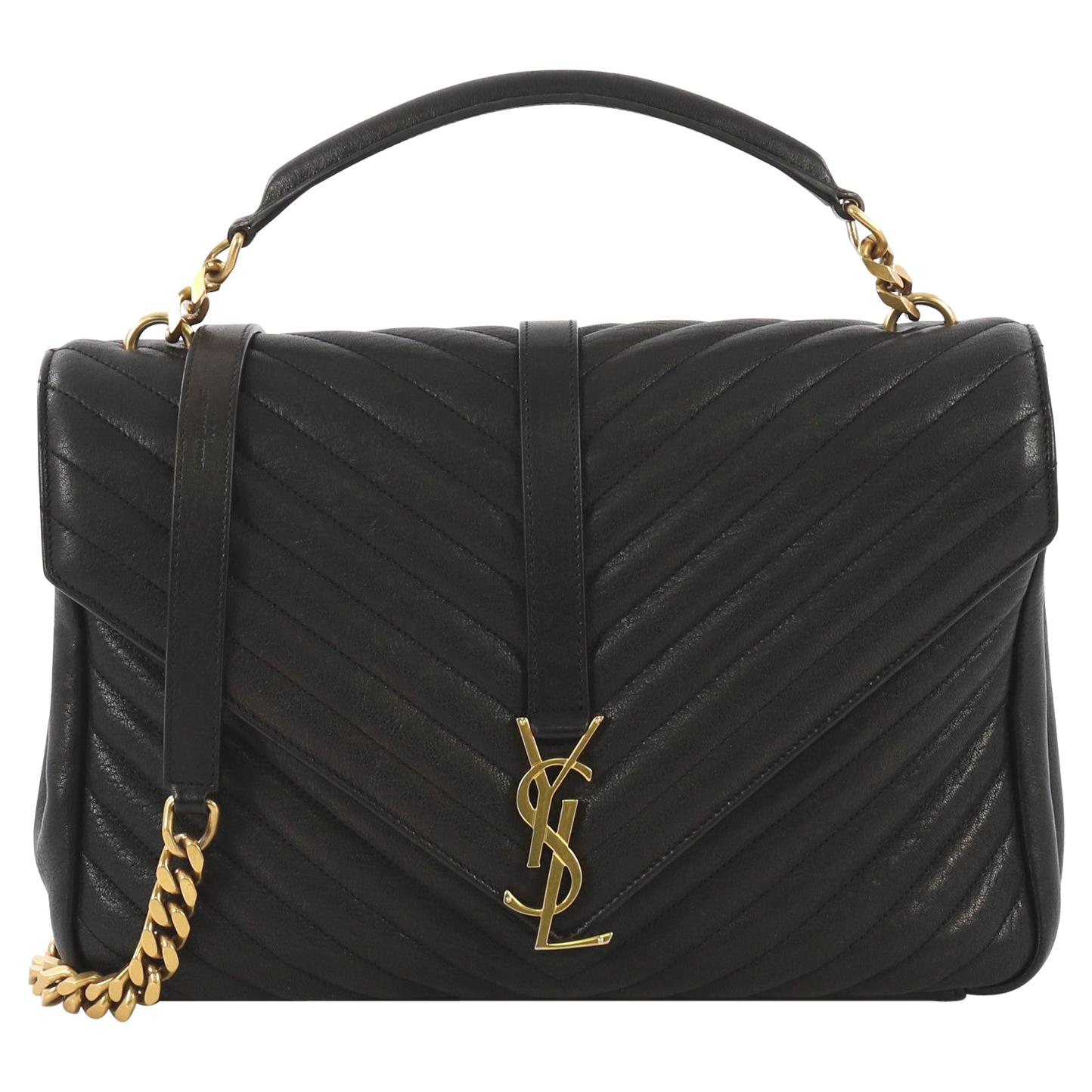 Saint Laurent Classic Monogram College Bag Matelasse Chevron Leather ...