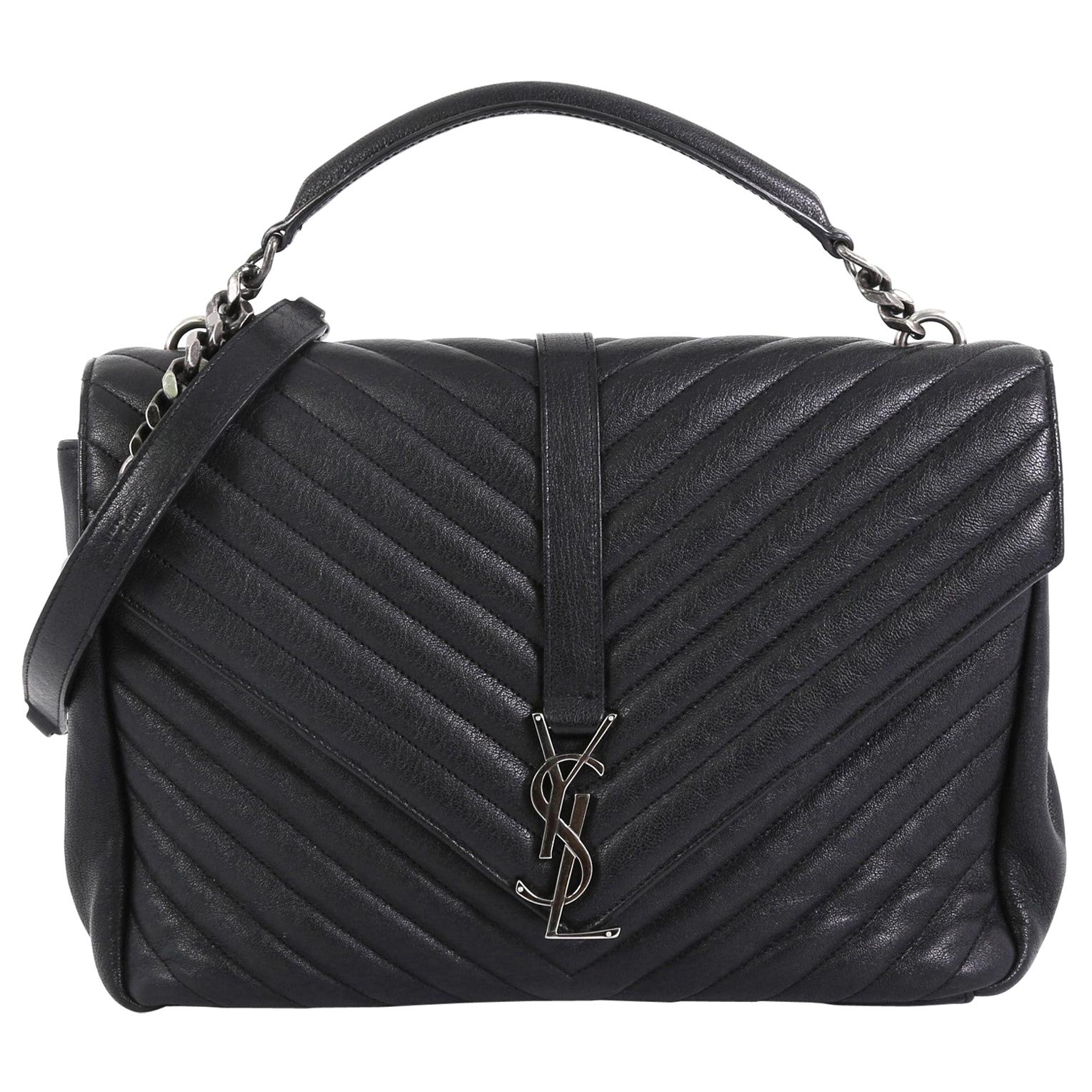 Saint Laurent Classic Monogram College Bag Matelasse Chevron Leather ...