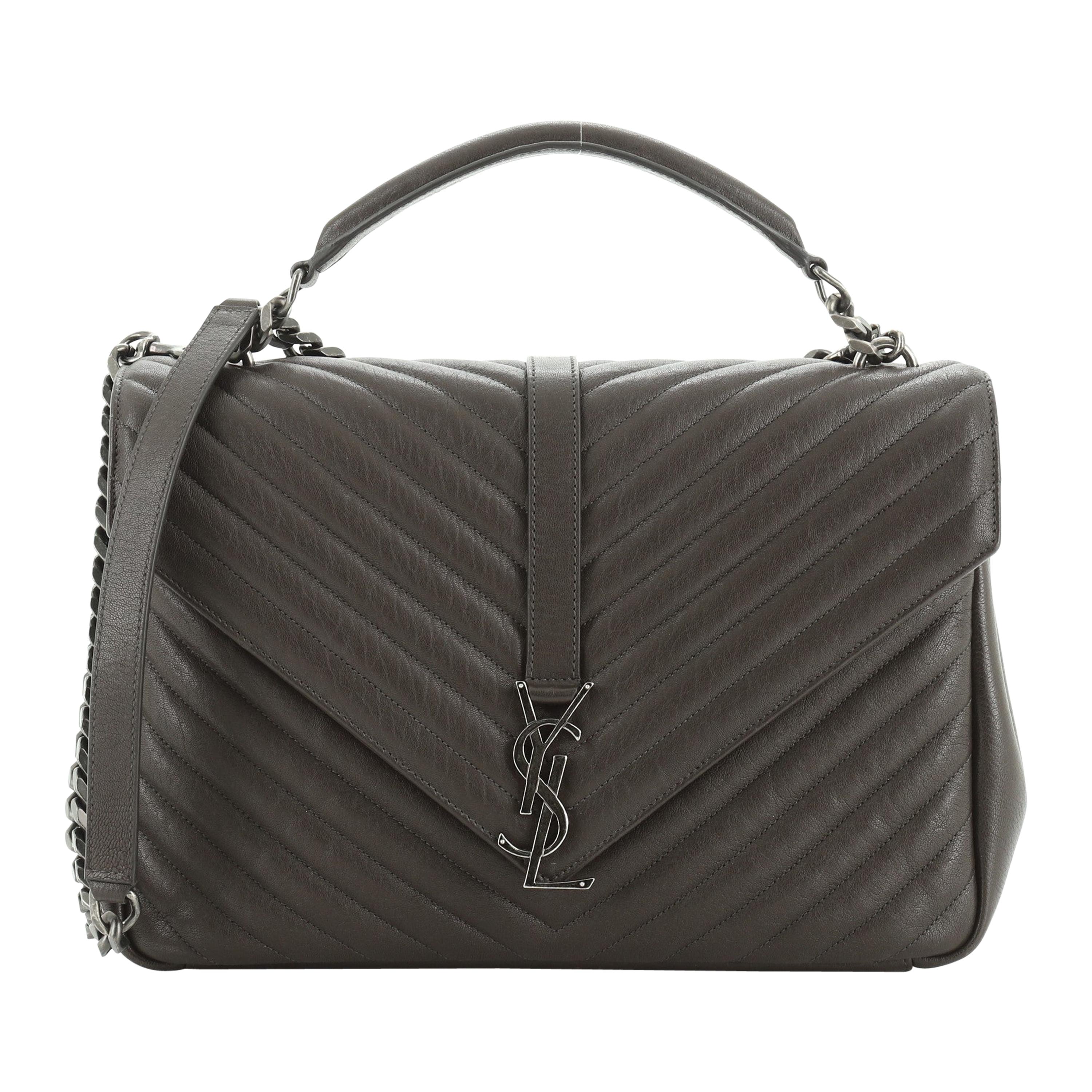Saint Laurent Classic Monogram College Bag Matelasse Chevron Leather ...