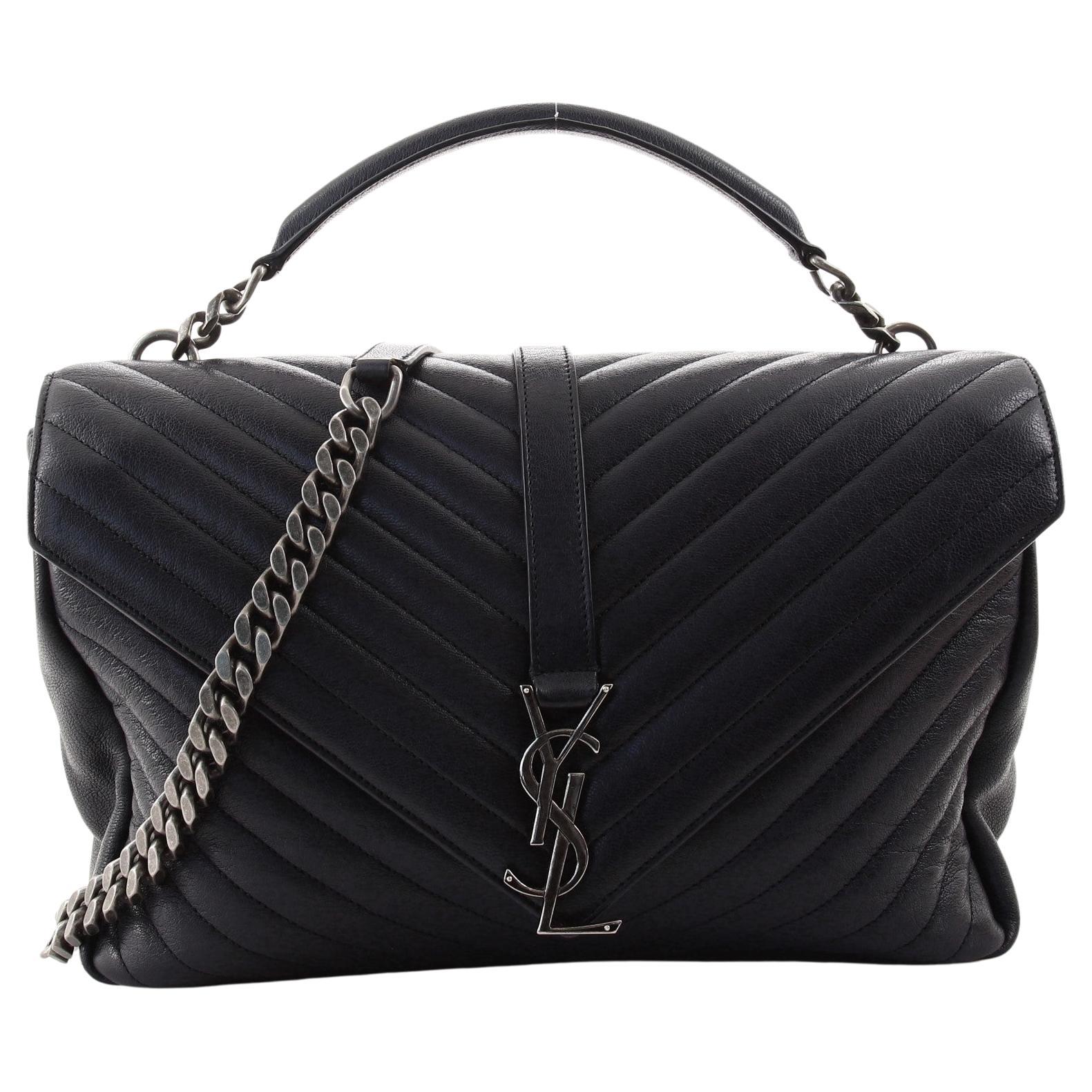 Saint Laurent Classic Monogram College Bag Matelasse Chevron Leather ...