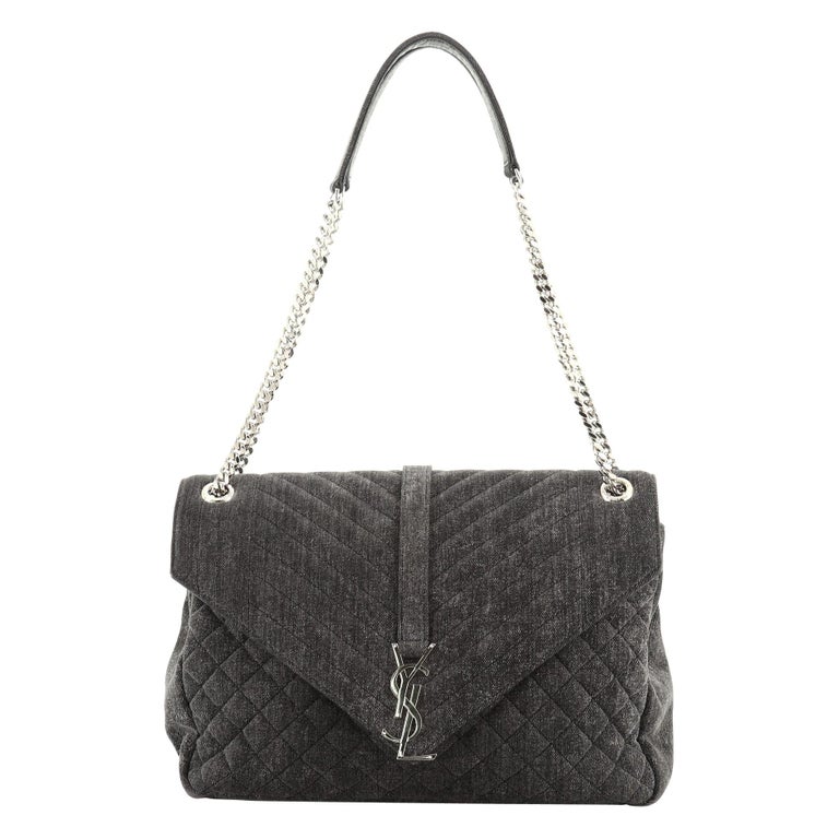 Saint Laurent Classic Monogram Slouchy Envelope Satchel Quilted Denim ...
