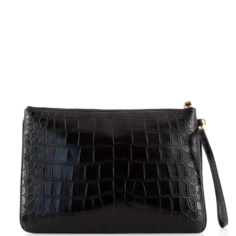 Saint Laurent Classic Monogram Tablet Wristlet Pouch Crocodile Embossed ...