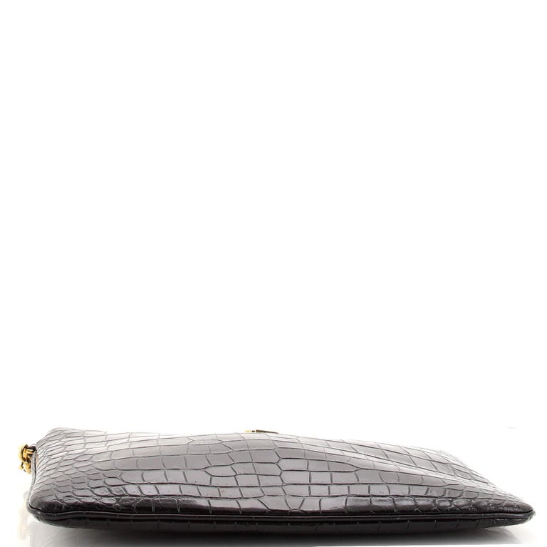 Saint Laurent Classic Monogram Tablet Wristlet Pouch Crocodile Embossed ...