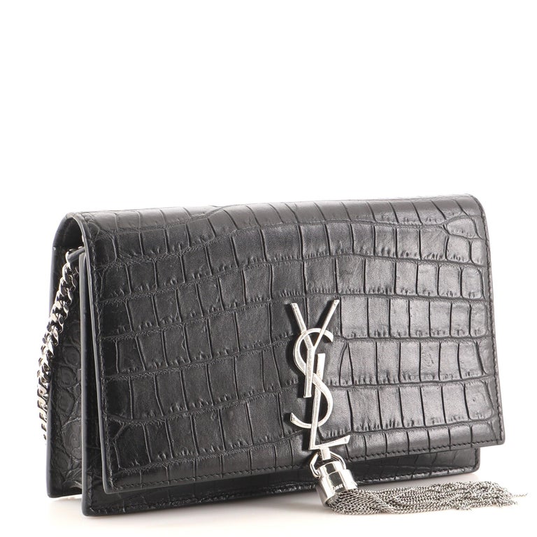Saint Laurent Classic Monogram Tassel Chain Wallet Crocodile Embossed ...