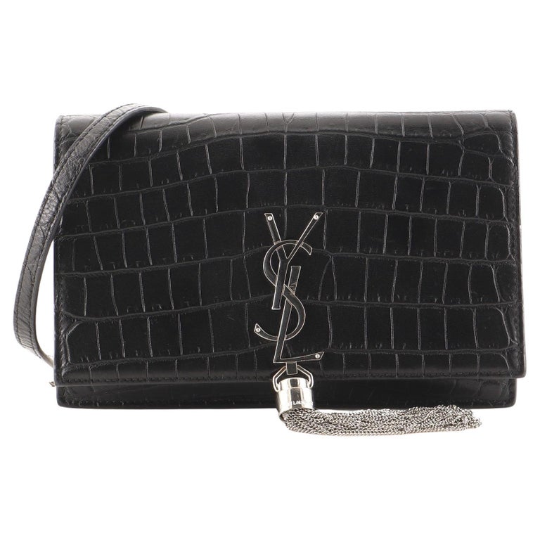 Saint Laurent Classic Monogram Tassel Chain Wallet Crocodile Embossed ...