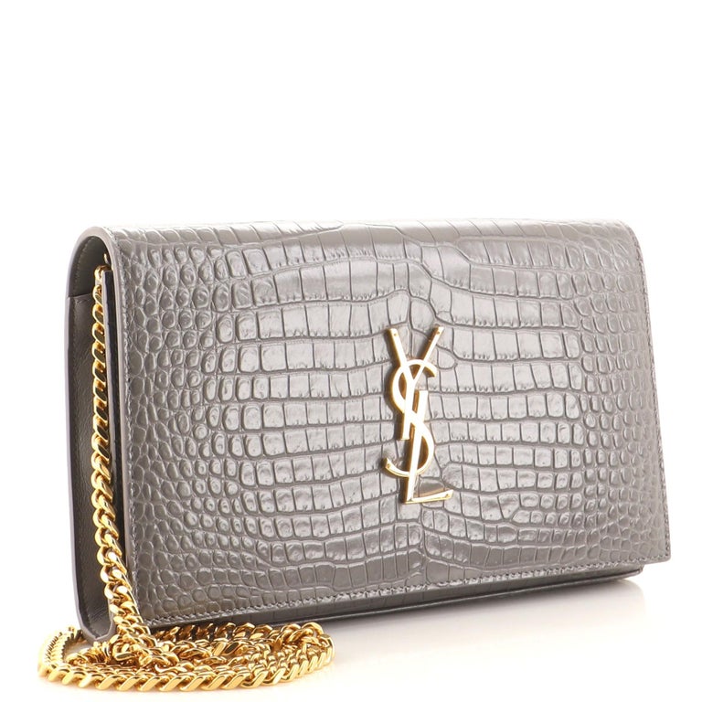 Saint Laurent Classic Monogram Wallet on Chain Crocodile Embossed ...