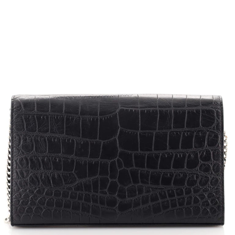 Saint Laurent Classic Monogram Wallet on Chain Crocodile Embossed ...