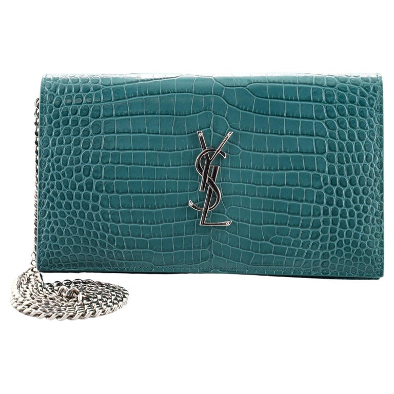 Saint Laurent Classic Monogram Wallet on Chain Crocodile Embossed ...
