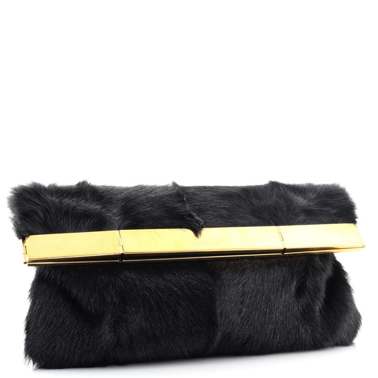 Saint Laurent Courtney Fold Over Clutch Fur For Sale at 1stDibs