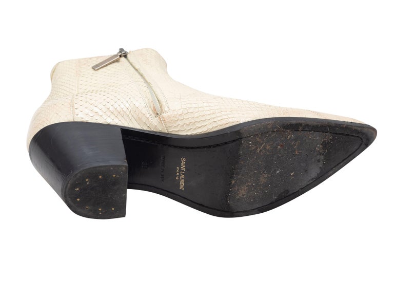 Saint Laurent Cream Finn Snakeskin Pointed-Toe Ankle Boots For Sale at ...