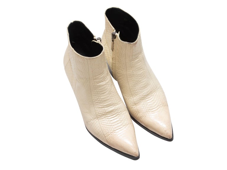 Saint Laurent Cream Finn Snakeskin Pointed-Toe Ankle Boots For Sale at ...