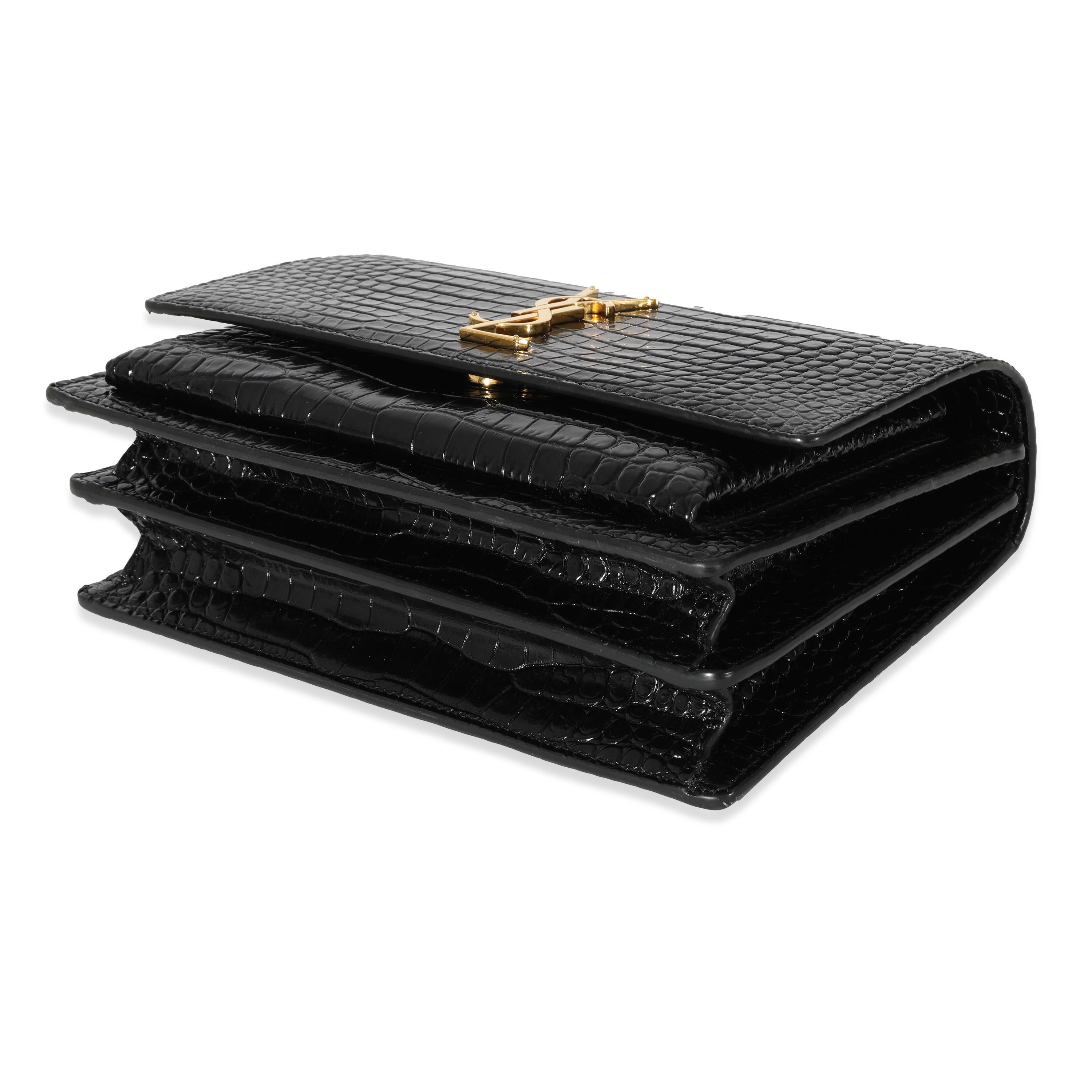 Saint Laurent Crocodile Embossed Black Medium Monogram Sunset For Sale ...