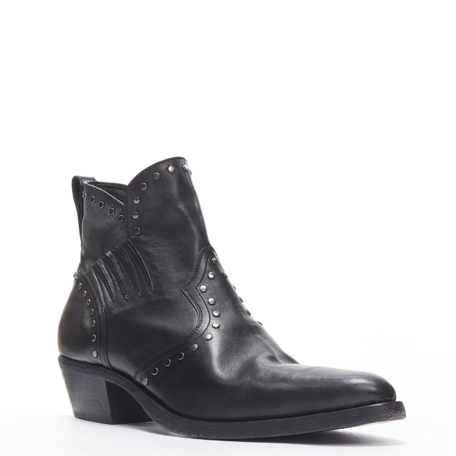 SAINT LAURENT Dakota 50 black leather studded western ankle boot EU42 ...