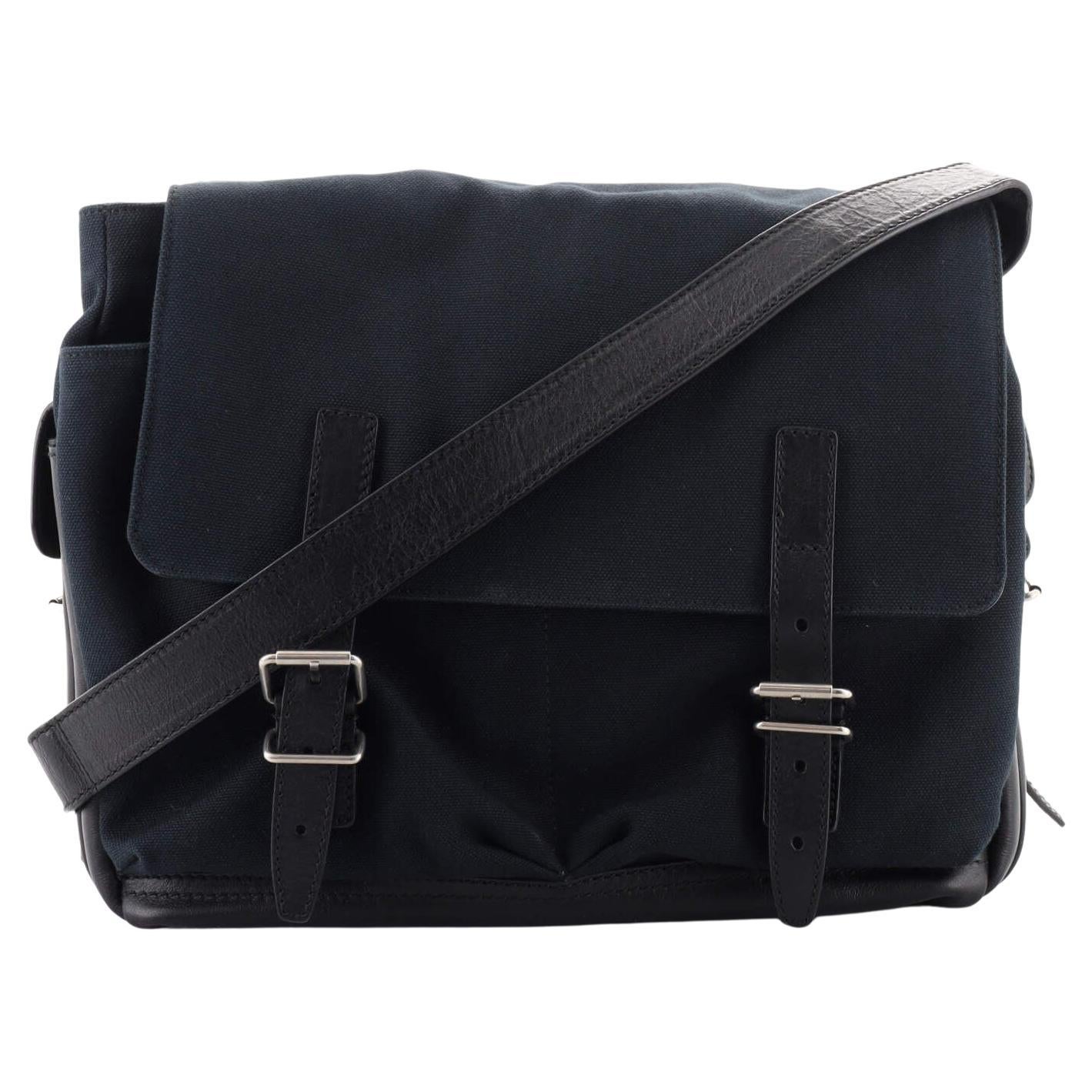 Saint Laurent Double Buckle Messenger Bag Canvas with Leather Medium ...