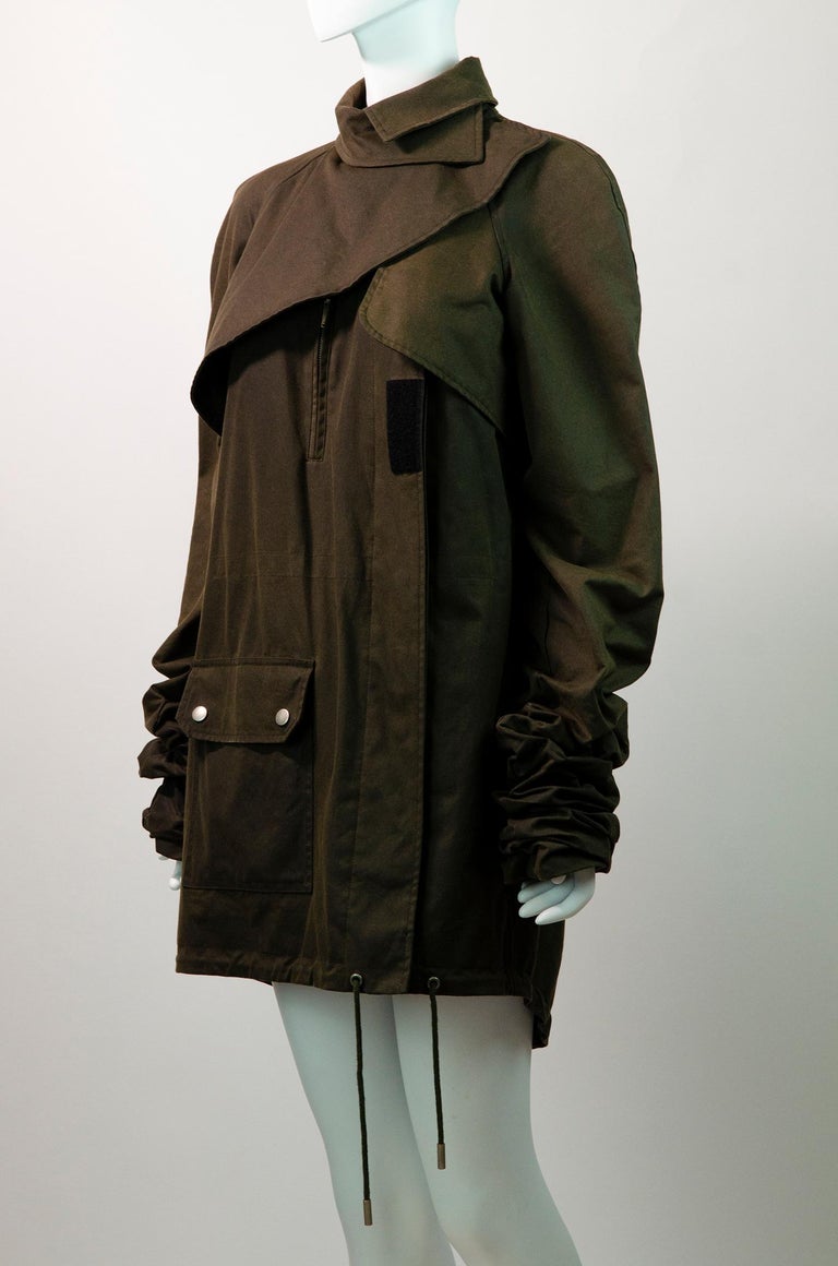 SAINT LAURENT F/W2017 Utilitarian Waxed Khaki Parka Coat at 1stDibs
