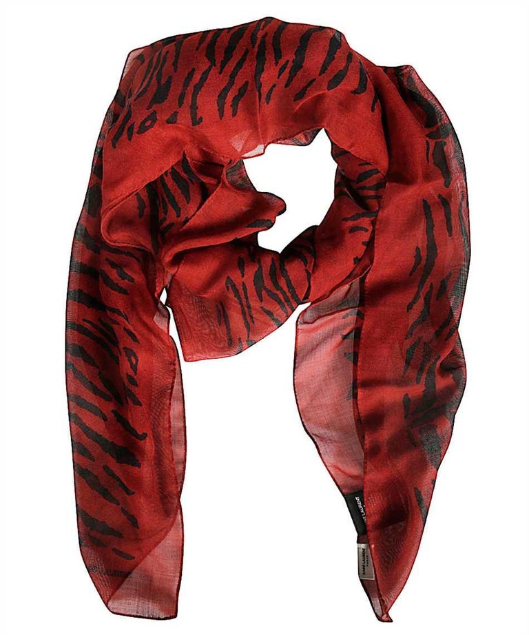 Saint Laurent FW19 Thin Cashmere Large Square Red and Black Zebra Scarf ...