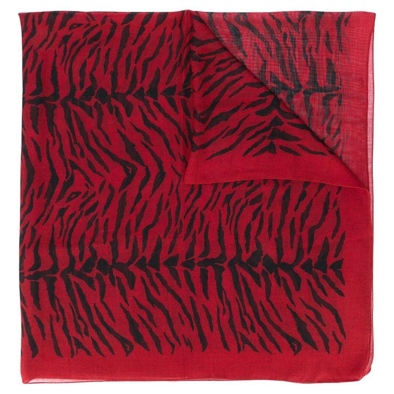 Saint Laurent FW19 Thin Cashmere Large Square Red and Black Zebra Scarf ...