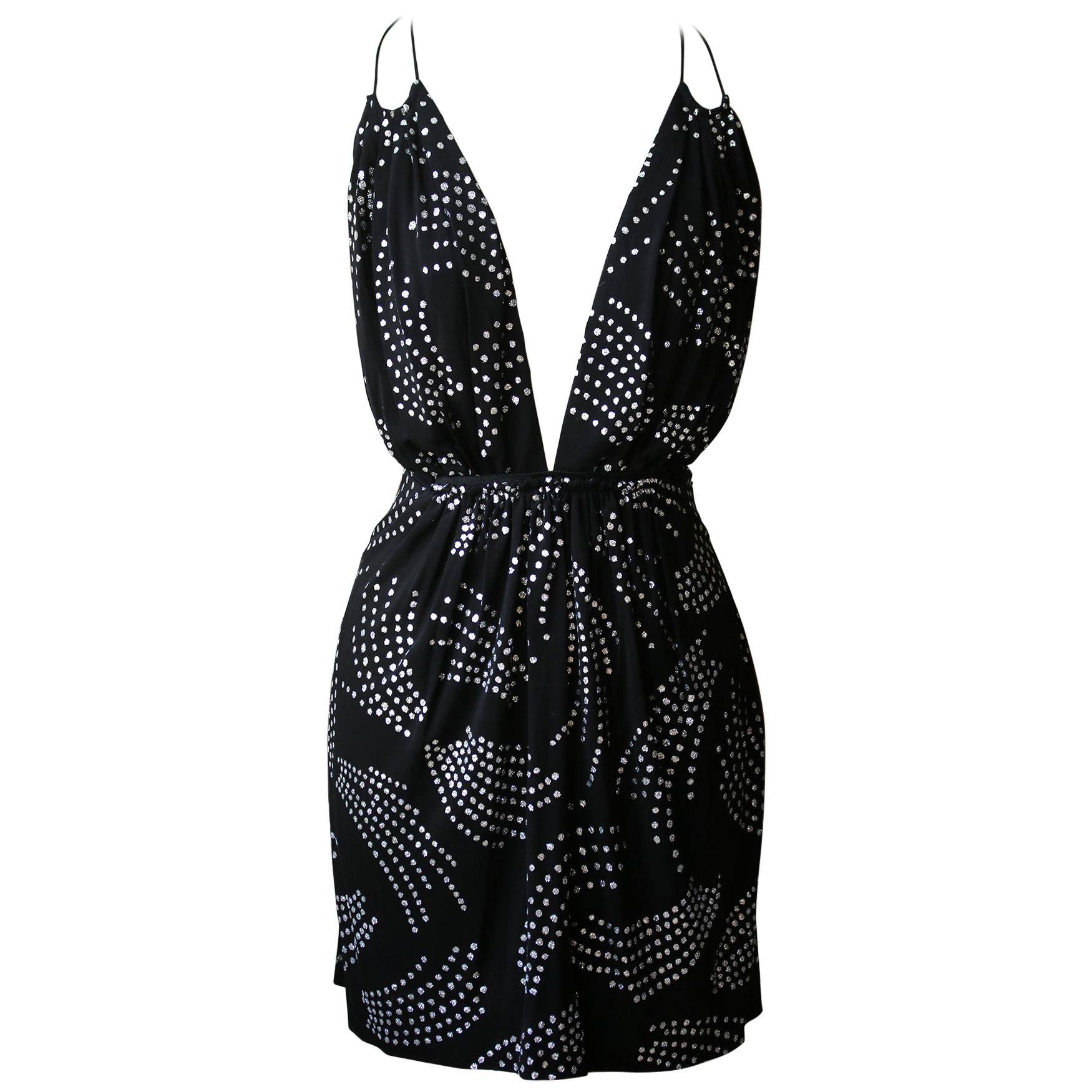 Saint Laurent Glitter Deep-V Mini Dress at 1stDibs