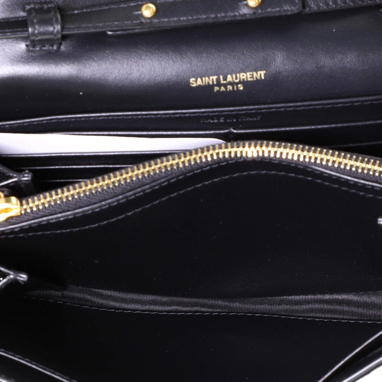 Saint Laurent Glossy Monogram Chain Wallet Crocodile Embossed Leather ...