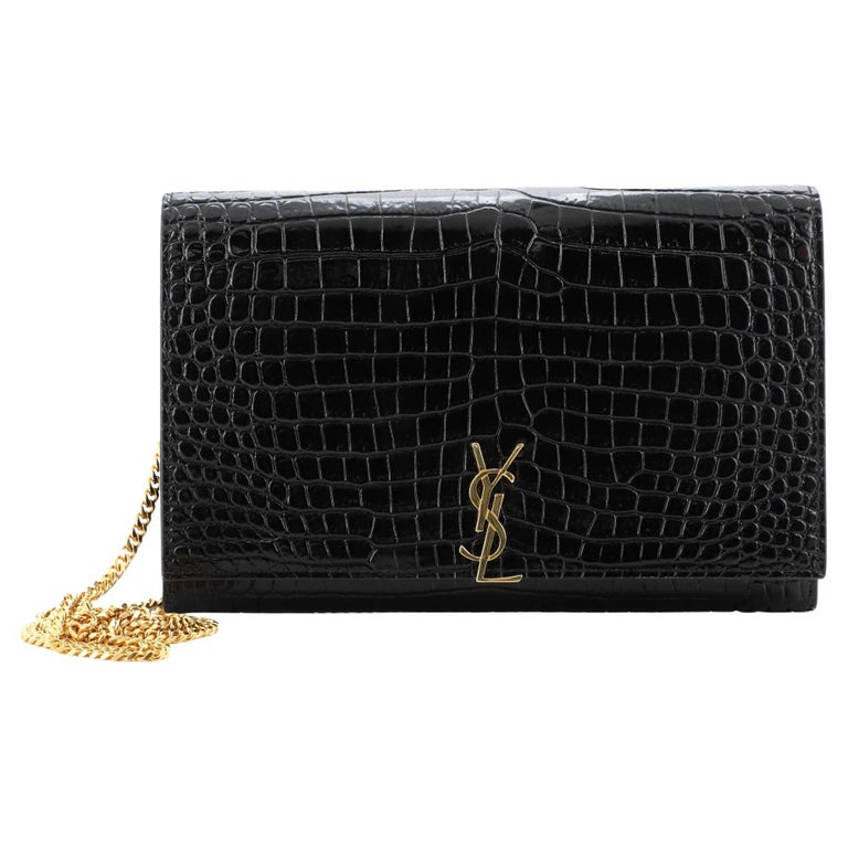 Saint Laurent Glossy Monogram Chain Wallet Crocodile Embossed Leather ...