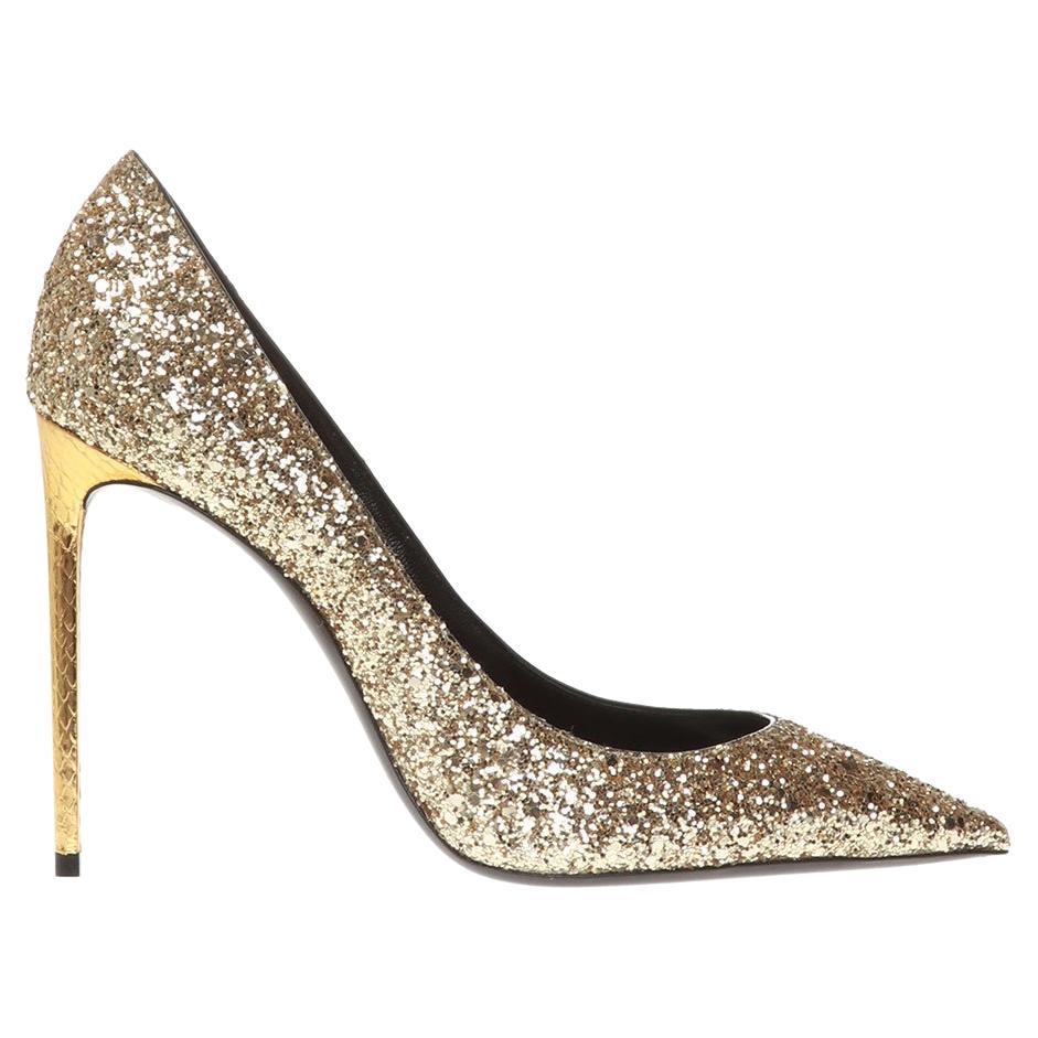 Saint Laurent Opyum 110 Ysl Logo Gold Leather Ankle Strap Sandal Size 365 At 1stdibs Ysl