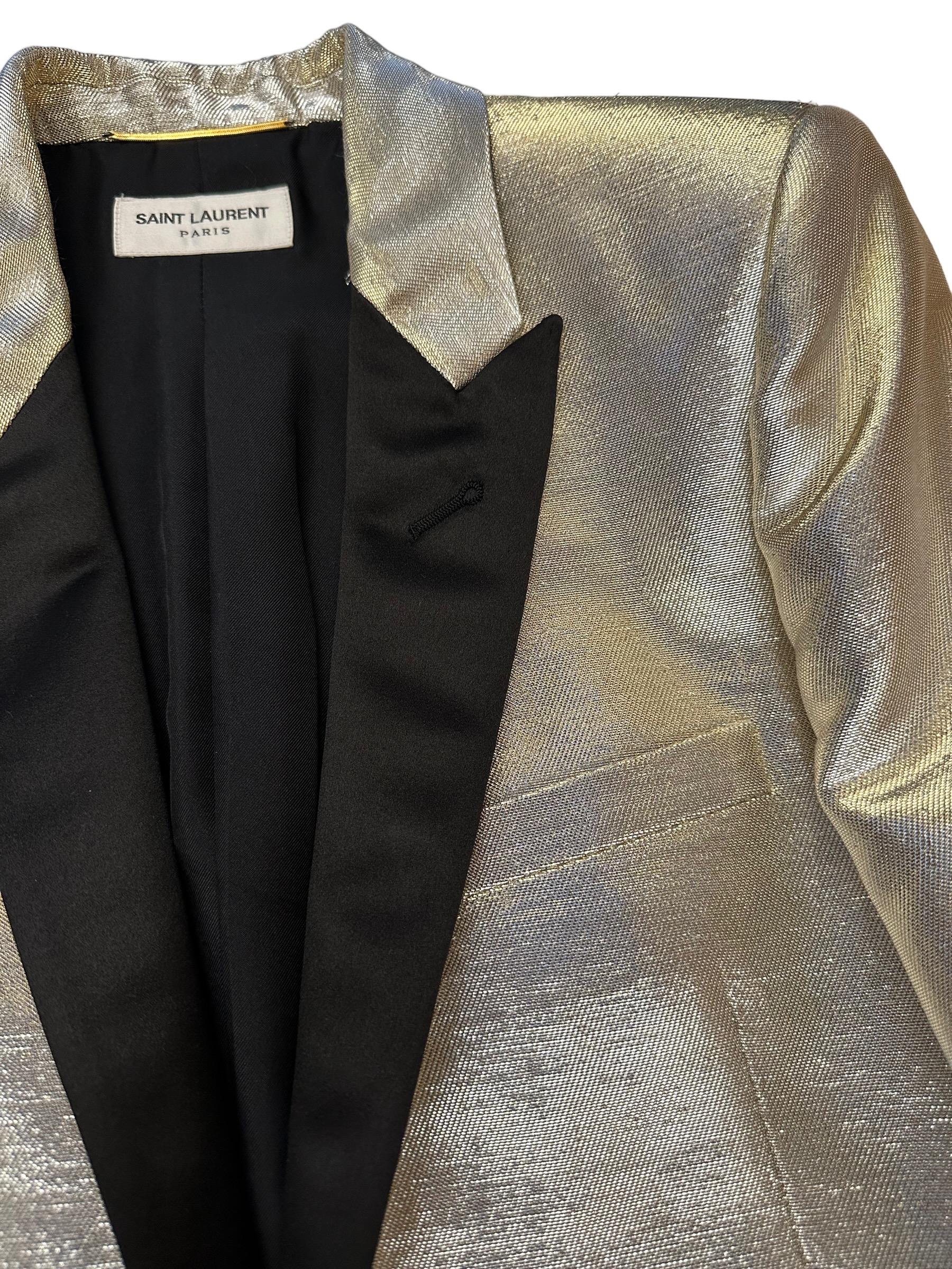 Saint Laurent Gold Lamé and Black Iconic Smoking Jacket For Sale at 1stDibs