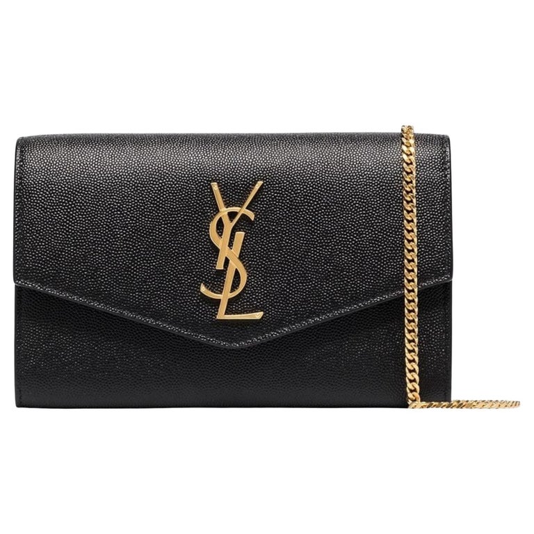 Saint Laurent Grain De Poudre Uptown Chain Wallet Black For Sale at 1stDibs