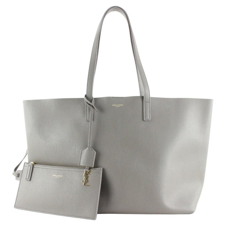 Saint Laurent Grey Calfskin East West Shopping Tote with Pouch ...