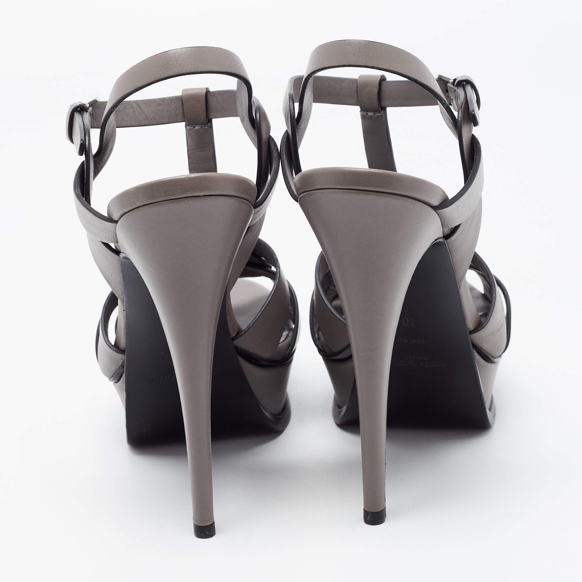 Saint Laurent Grey Patent Leather Tribute Platform Ankle Strap Sandals ...