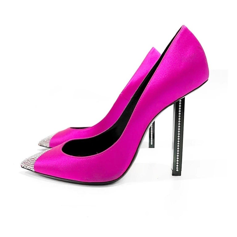 Saint Laurent Hot Pink Crystal Embellished "Tower" Pump For Sale at 1stDibs