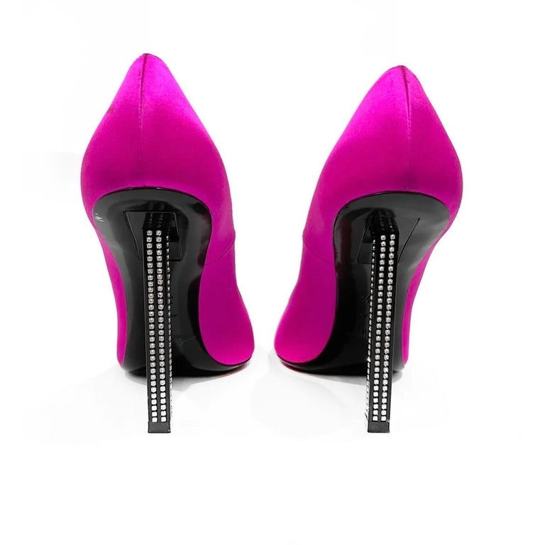 Saint Laurent Hot Pink Crystal Embellished "Tower" Pump For Sale at 1stDibs