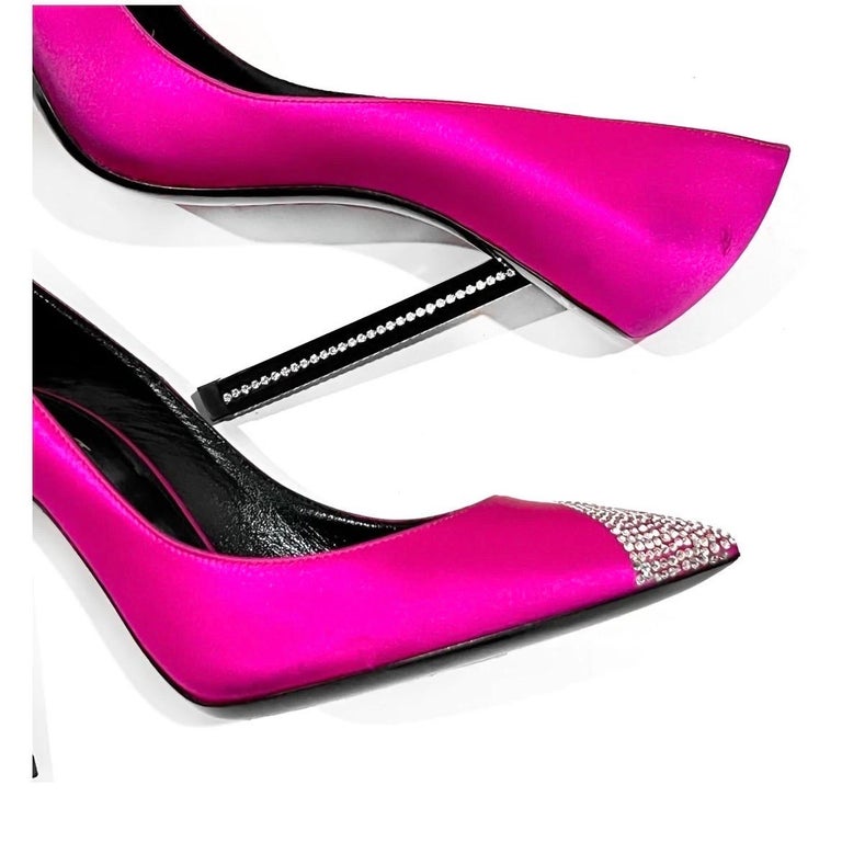 Saint Laurent Hot Pink Crystal Embellished "Tower" Pump For Sale at 1stDibs
