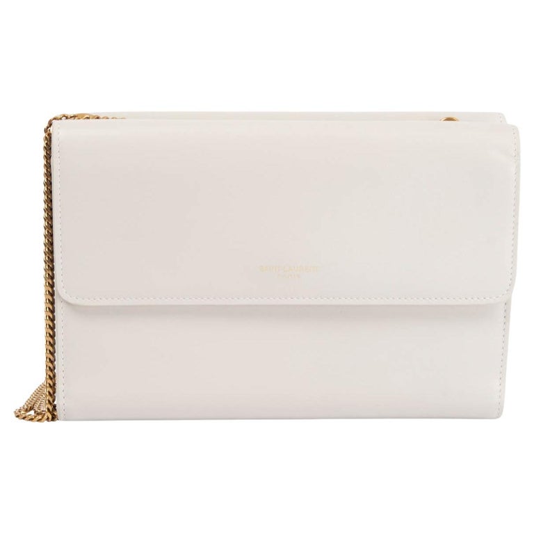 SAINT LAURENT ivory leather DOUBLE FLAP Bag w GOLD CHAIN For Sale at ...