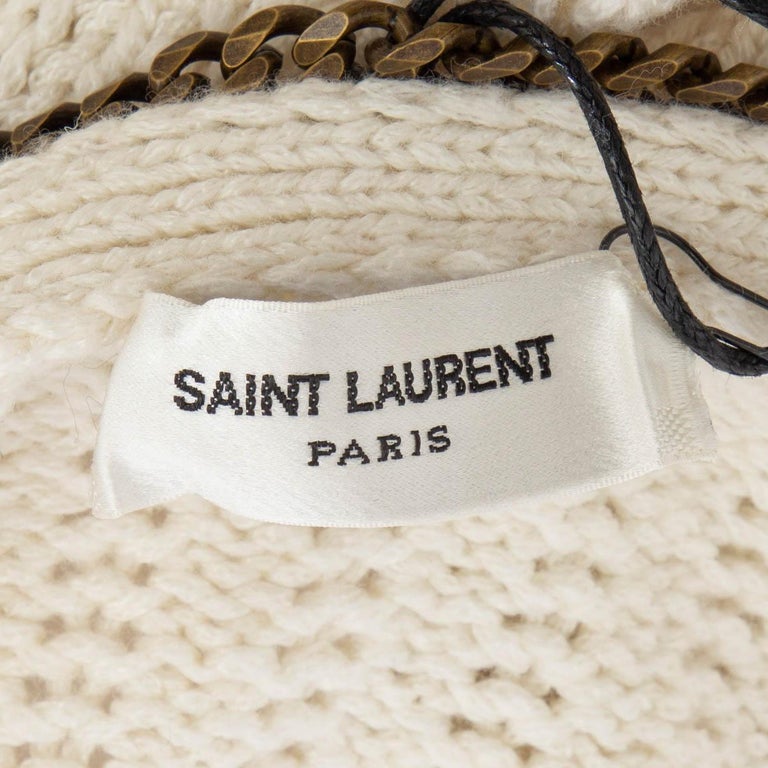 SAINT LAURENT ivory wool blend 2019 CHAIN TRIM COLLEGE Cardigan Sweater ...