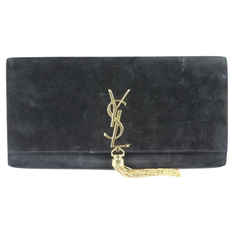 YSL Yves Saint Laurent Kate Black Pebbled Leather Clutch at 1stDibs ...